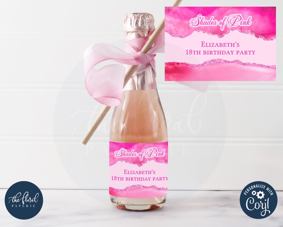 Shades of Pink Mini Champagne Label Template, Editable Wine Bottle ...