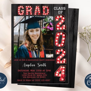 Graduation Party Invitation Template, Editable Red Graduation ...