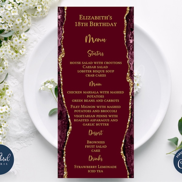 Burgundy and Gold Menu - Etsy