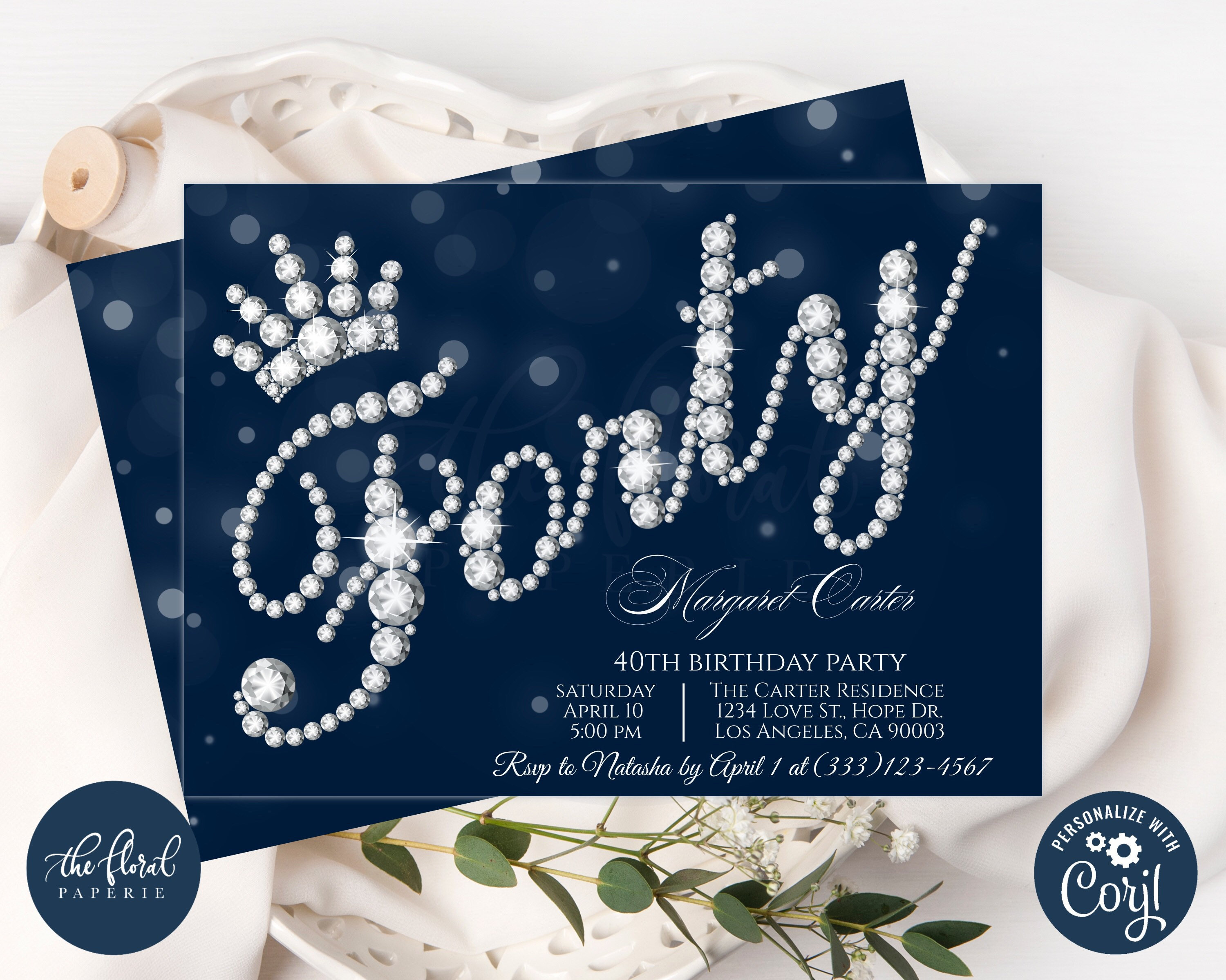 40th birthday invitation template editable dark blue and | Etsy