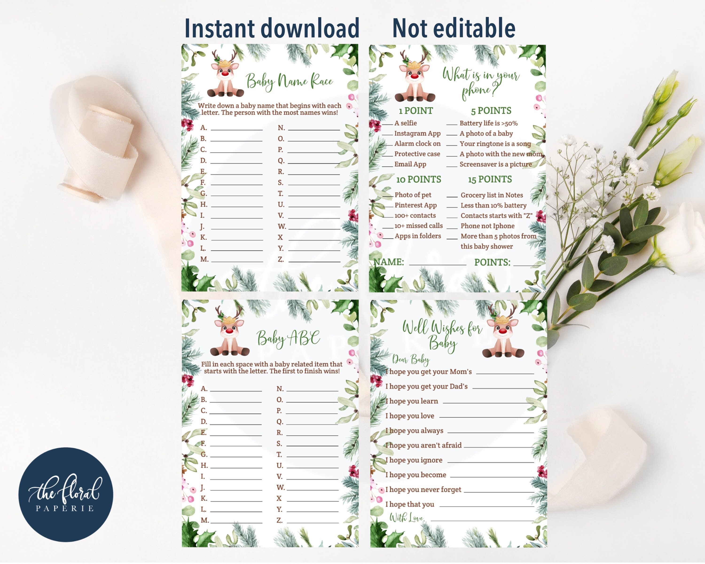Reindeer Baby Shower Games Bundle, Printable Reindeer Shower Games ...