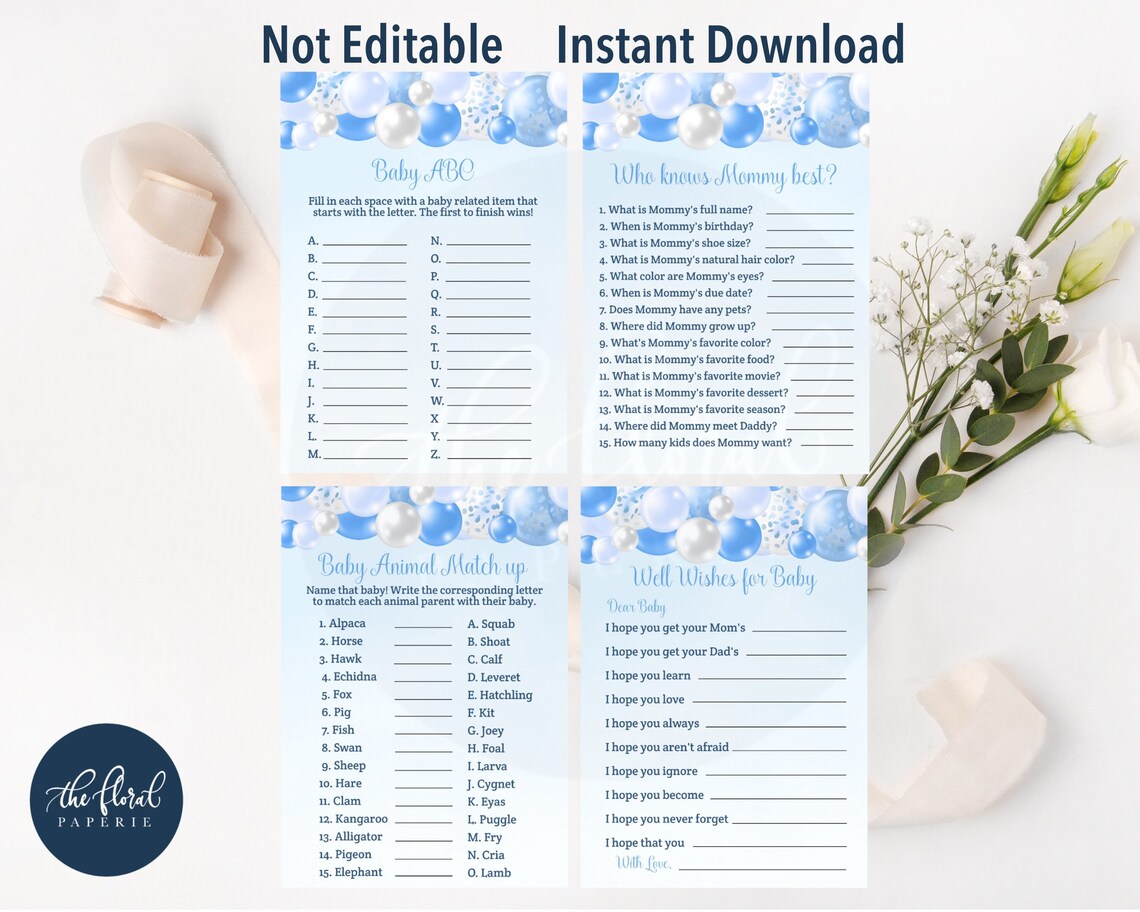 Blue Balloons Baby Shower Games Bundle Printable Boy Baby | Etsy