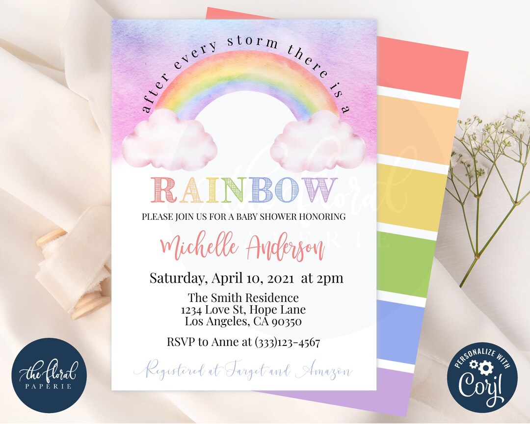 Rainbow Baby Shower Invitation Template Printable Baby Shower - Etsy