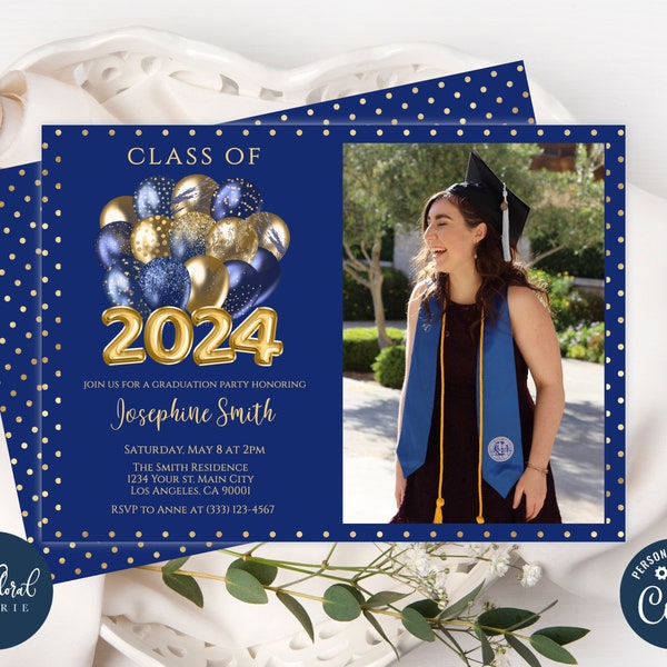 Yellow and Navy Graduation Invitation - Etsy