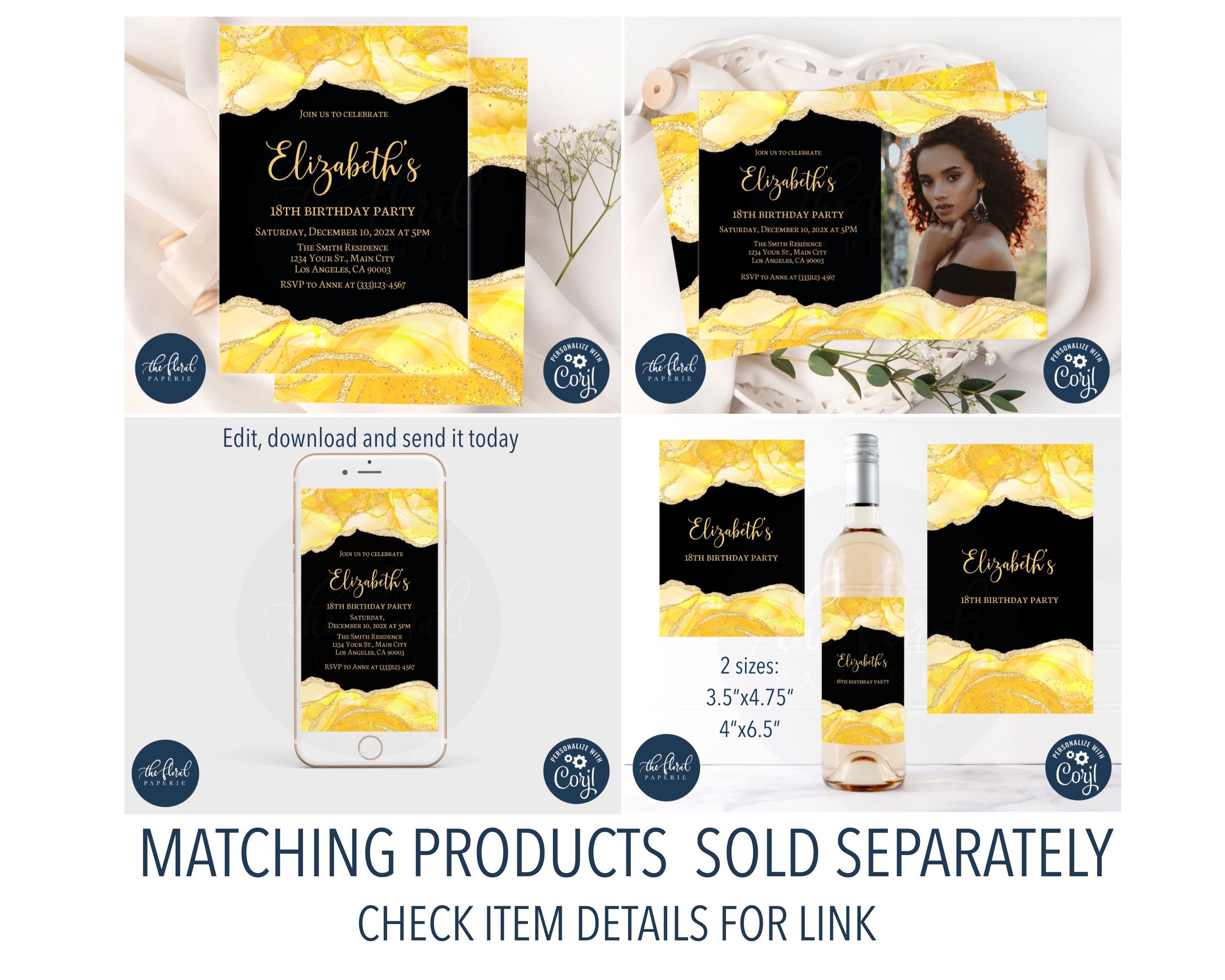 Yellow and Black Menu Card Template, Editable Event Menu Card ...
