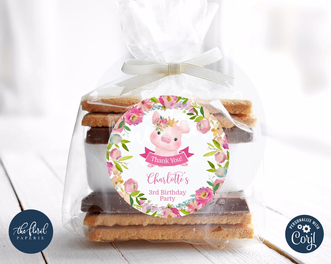 Pig Birthday Favor Tag Template, Editable Pig Thank You Tags, Printable ...