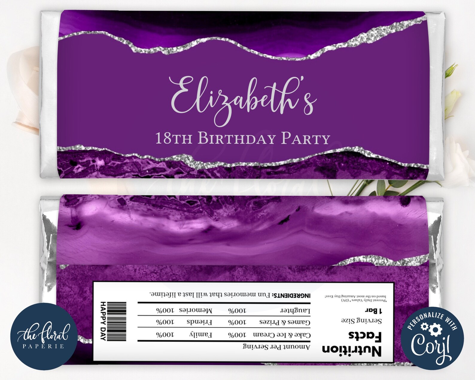 Purple and Silver Chocolate Wrapper Template Editable Candy - Etsy