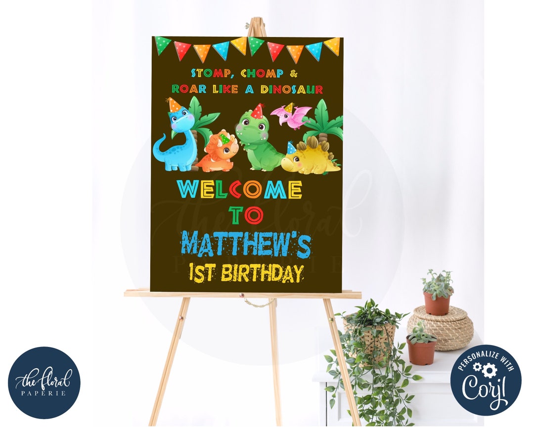 Dinosaur Birthday Welcome Sign Template, Editable Dinosaur Welcome ...