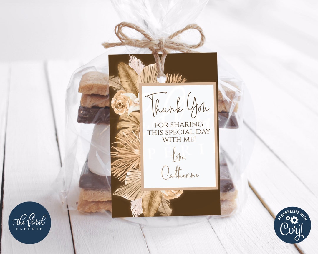 Boho Favor Tag Template, Editable Boho Floral Thank You Tags, Printable ...