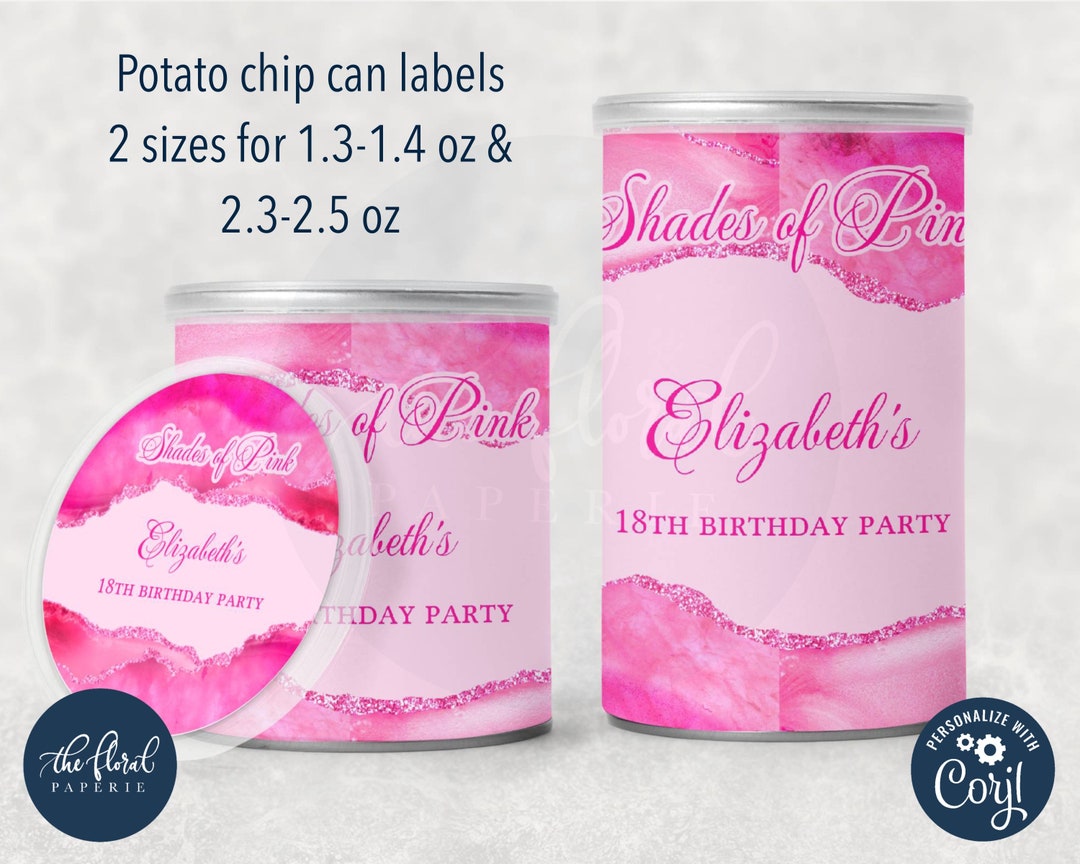 Shades of Pink Potato Chip Can Label Template, Editable , Printable ...
