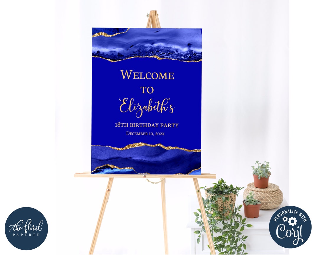 Royal Blue and Gold Welcome Sign Template, Printable Birthday Welcome ...