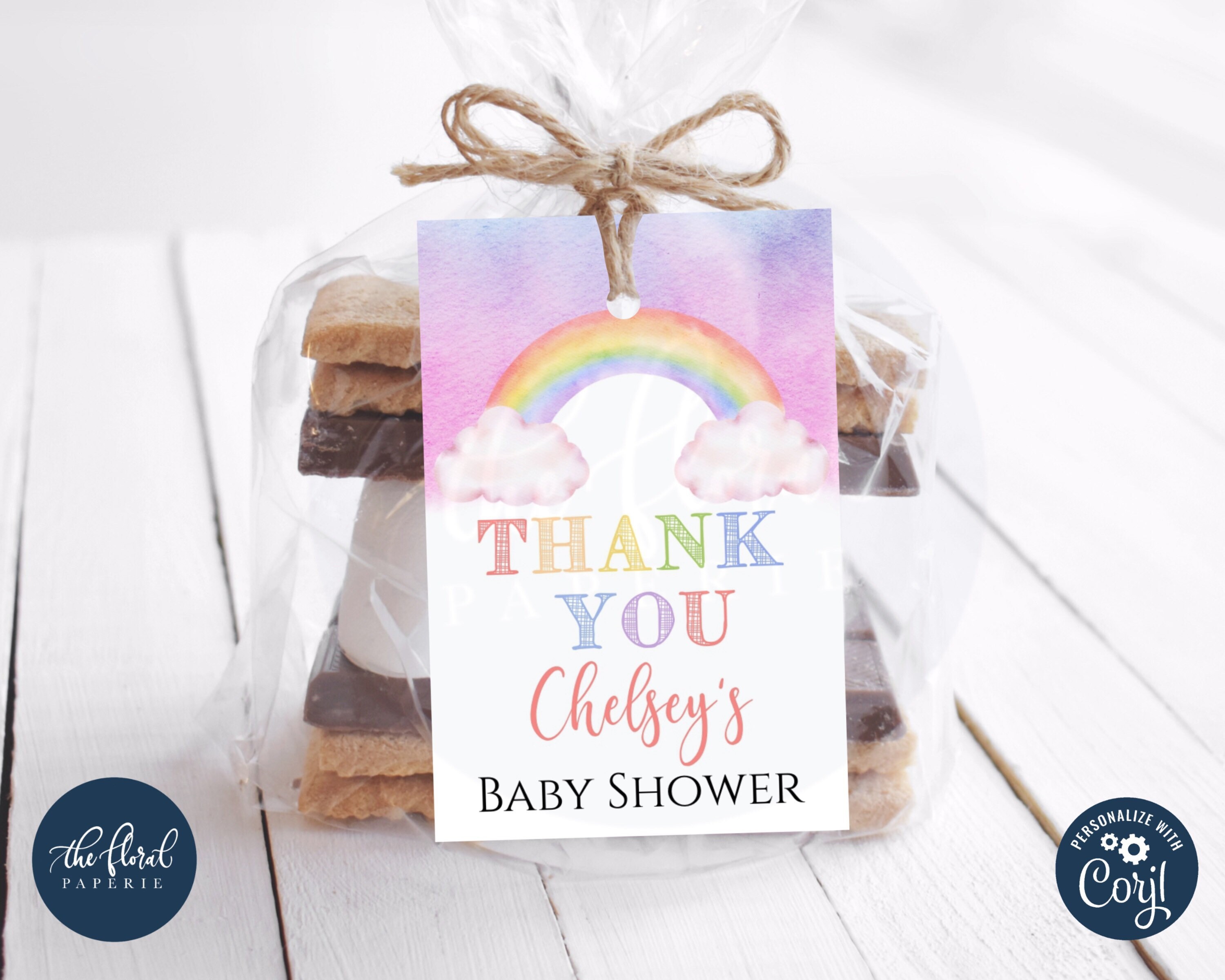 Rainbow Baby Shower Favor Tag Template Editable Pastel | Etsy