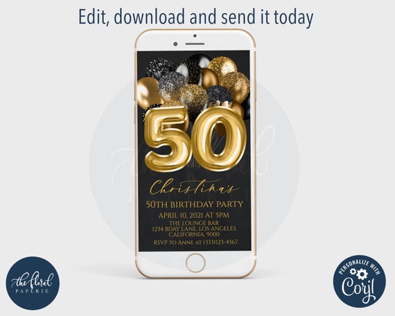 50th Birthday Text Invitation Template Editable Birthday Text | Etsy ...