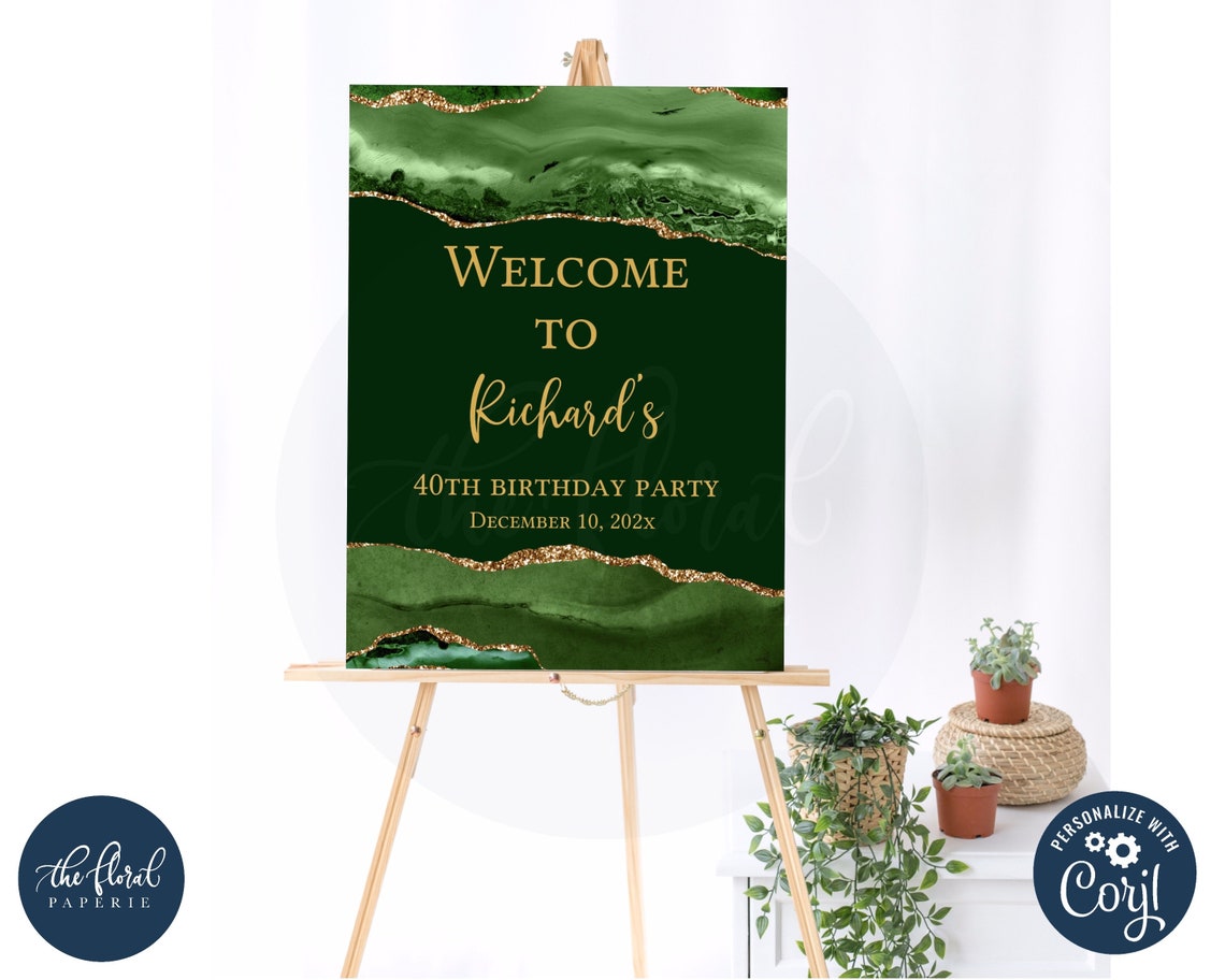 Green and Gold Birthday Welcome Sign Template Printable | Etsy
