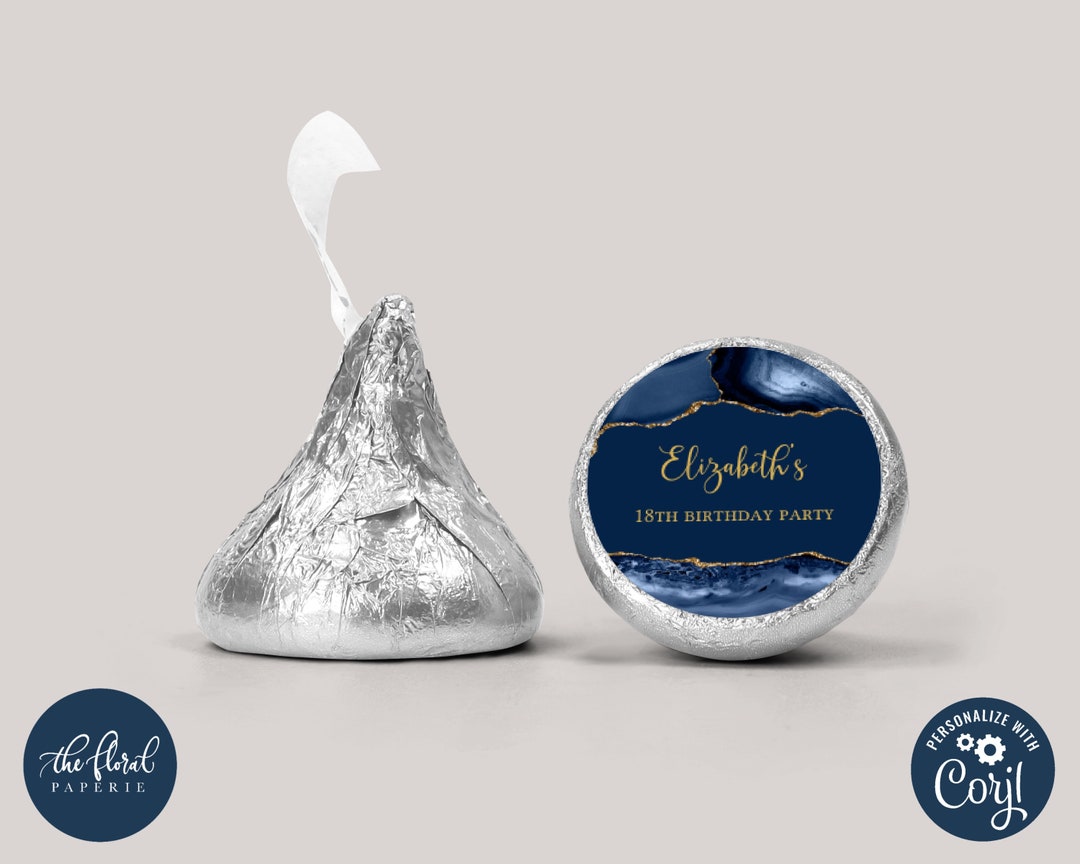 Blue and Gold Chocolate Kisses Template, Editable Chocolate Kiss Label ...