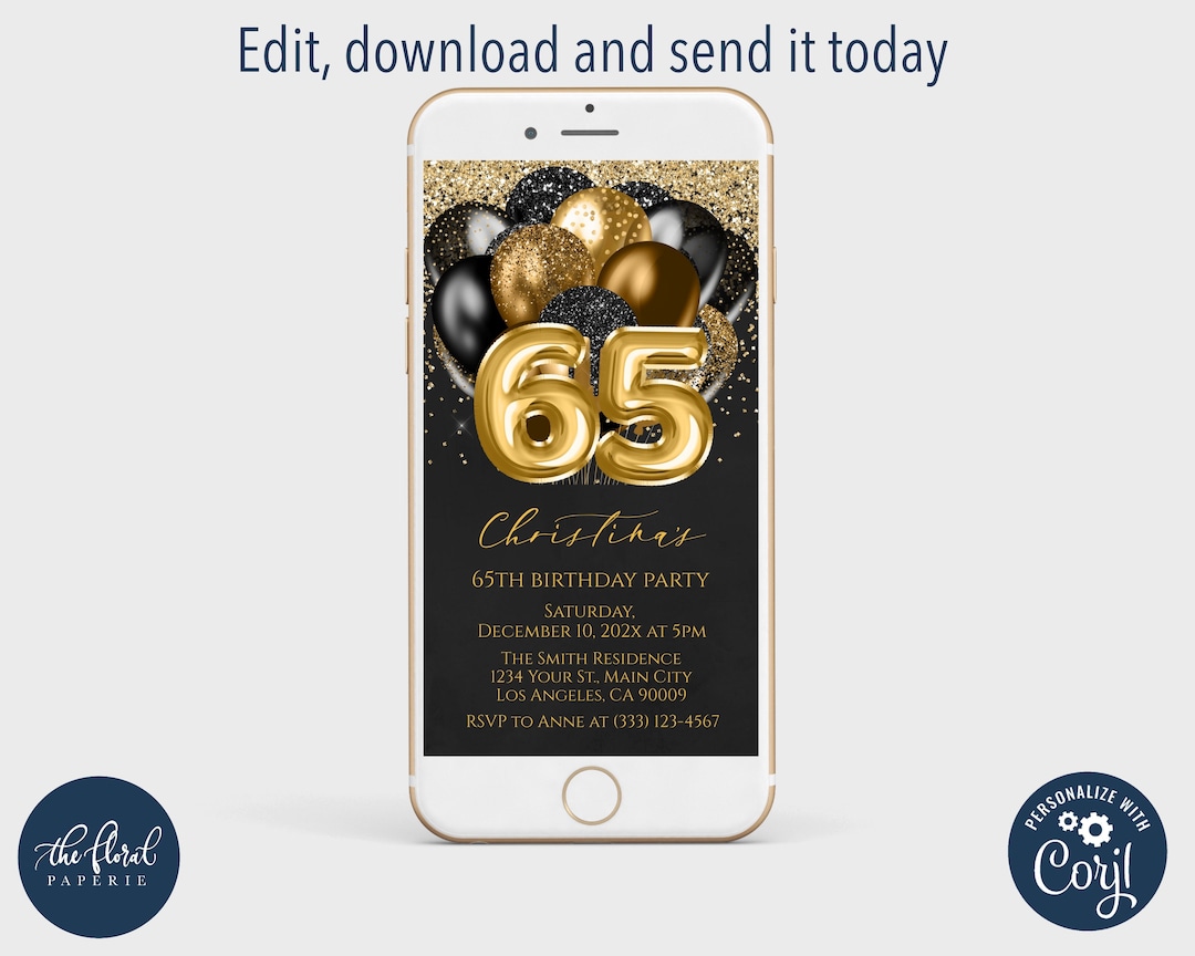 65th Birthday Text Invitation Template, Editable Birthday Text Invite ...