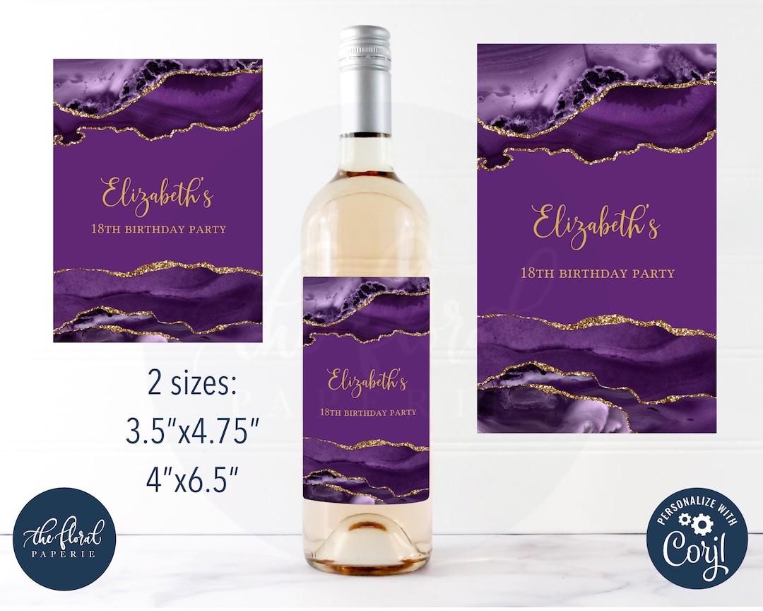 Printable Wine Label Template, Editable Purple and Gold Agate Wine ...