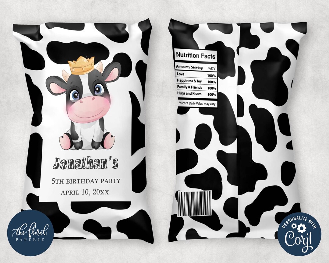 Cow Chip Bag Template, Cow Potato Chip Bag Wrapper, Cow Potato Chips ...