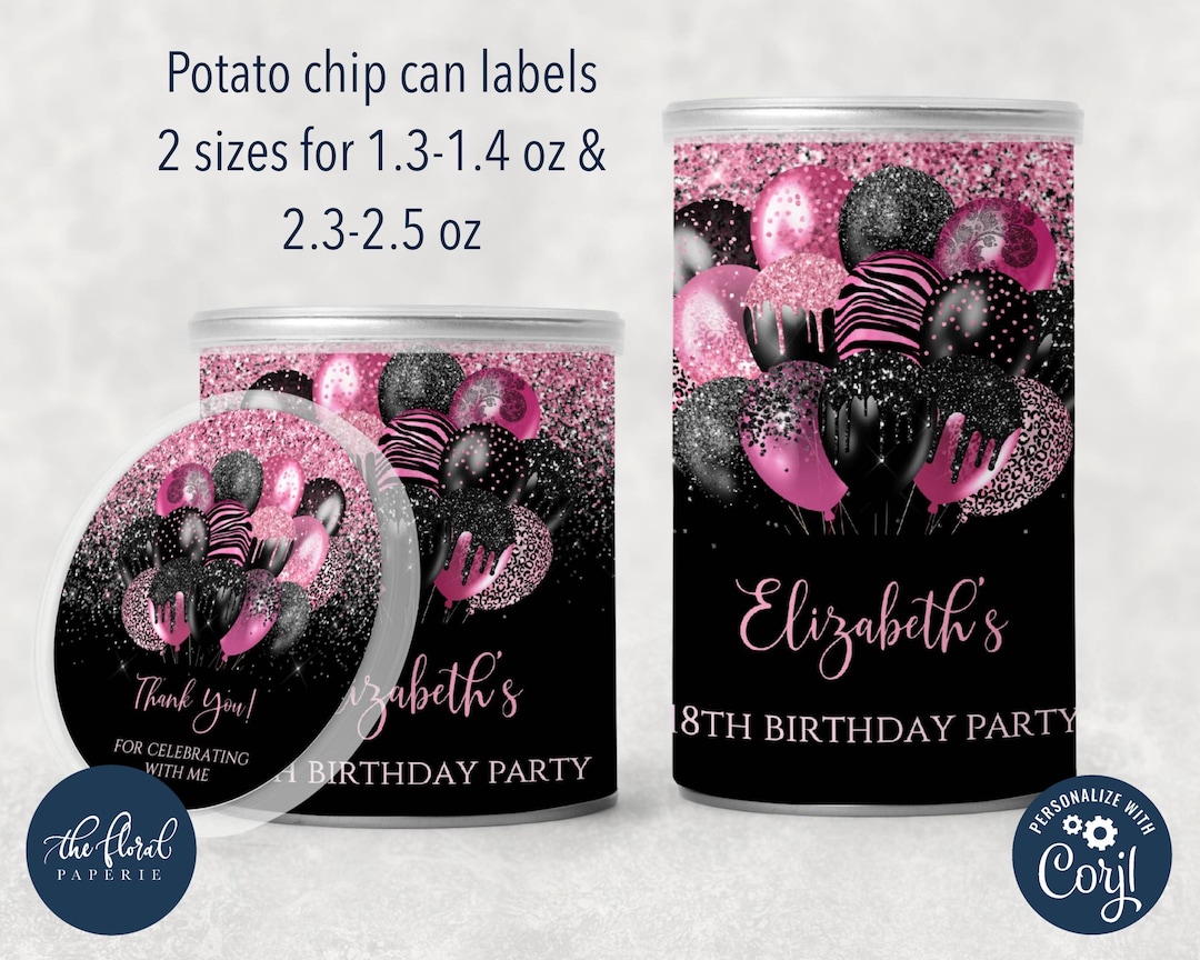 Black and Pink Potato Chip Can Label Template, Editable , Printable ...