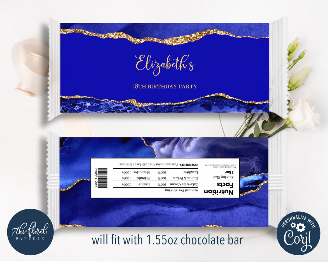 Royal Blue and Gold Chocolate Wrapper Template, Candy Bar Wrapper ...
