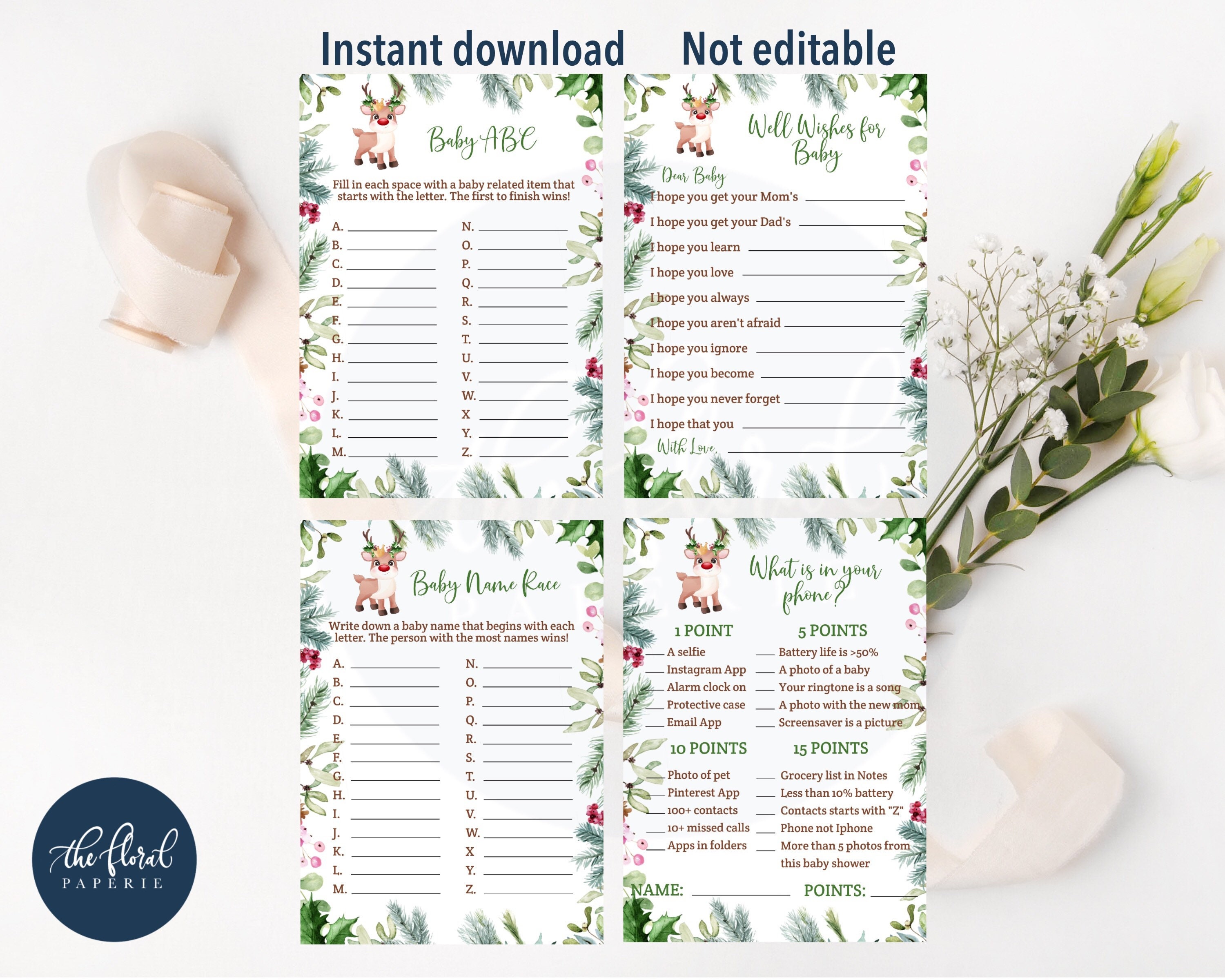 Reindeer Baby Shower Games Bundle, Printable Reindeer Shower Games ...