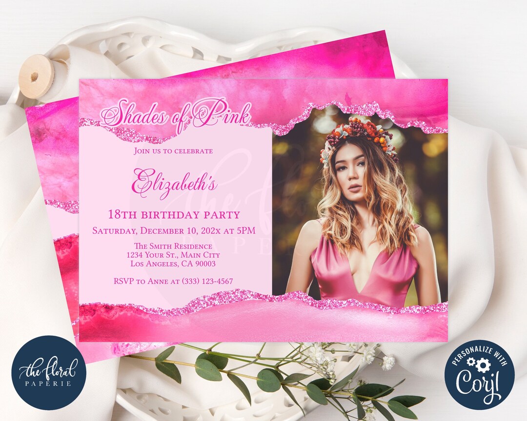 Shades of Pink Birthday Invitation Template, Editable Any Age Birthday ...