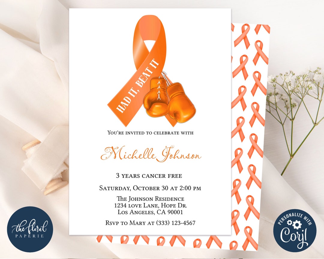 Leukemia Survivor Invitation Template, Editable Orange Ribbon ...
