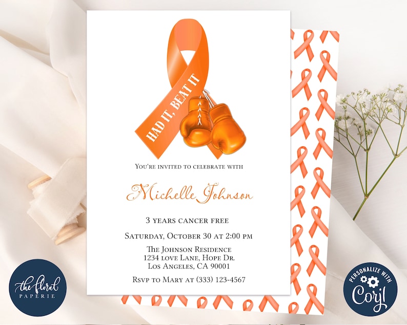 Leukemia Survivor Invitation Template, Editable Orange Ribbon ...