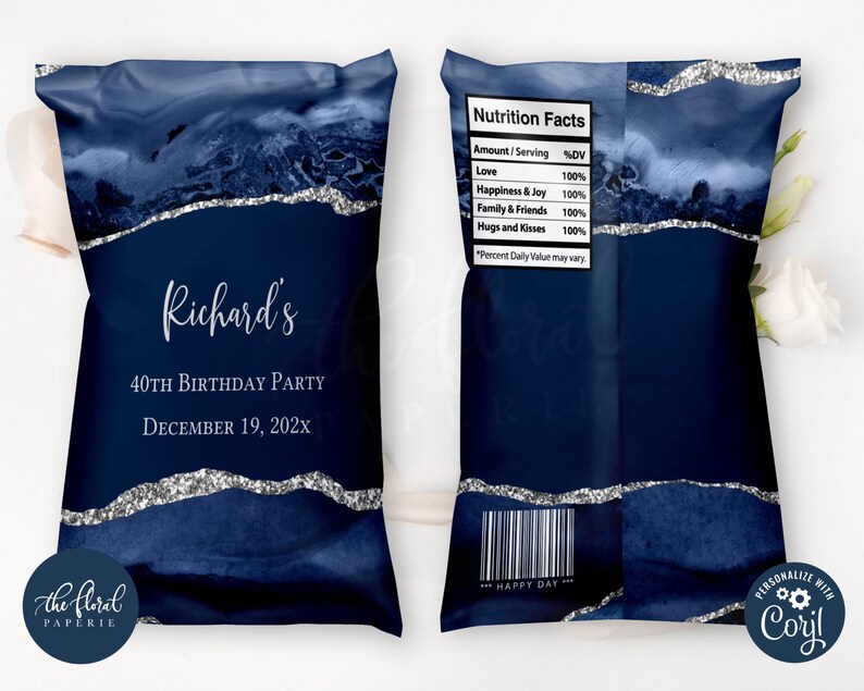 Blue and Silver Chip Bag Template Editable Potato Chip Bag - Etsy