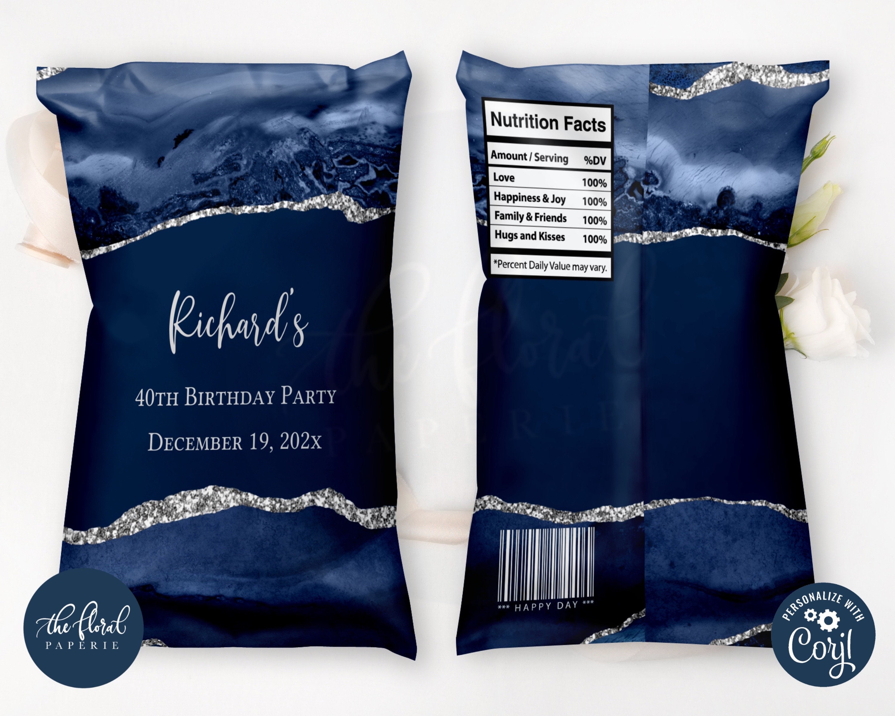 Blue and Silver Chip Bag Template Editable Potato Chip Bag - Etsy