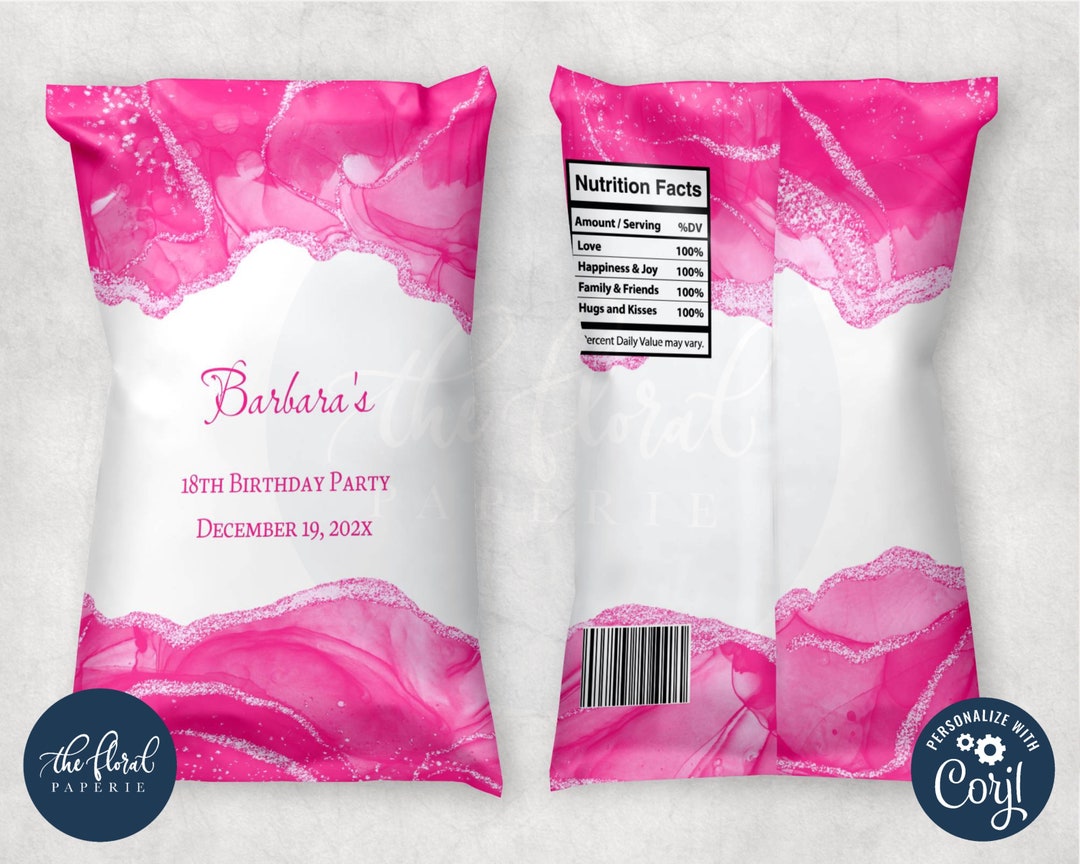 Hot Pink Chip Bag Wrapper, Shades of Pink Chip Bag Template, Printable ...