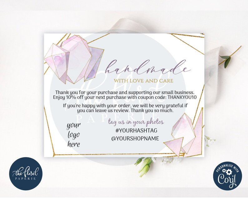 Editable Handmade With Love Business Thank You Card Template | Etsy