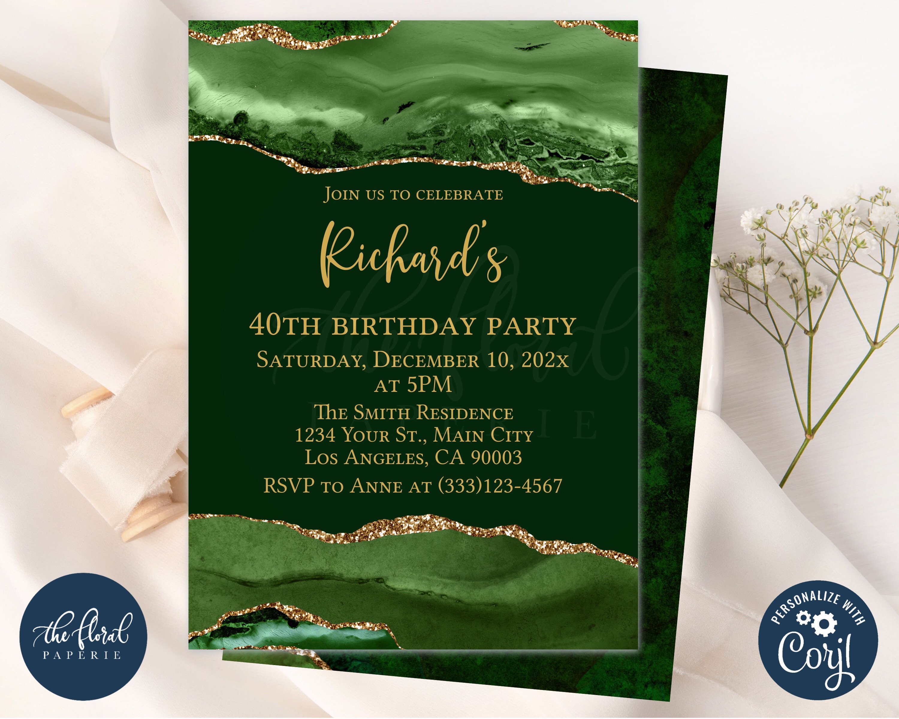 Green Birthday Cake Invitation
