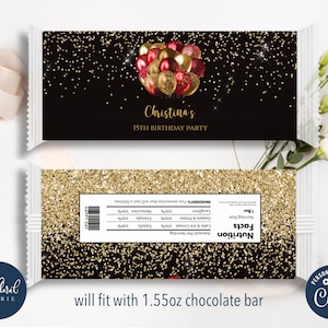 Black and Red Chocolate Wrapper Template, Editable Candy Bar Wrapper ...