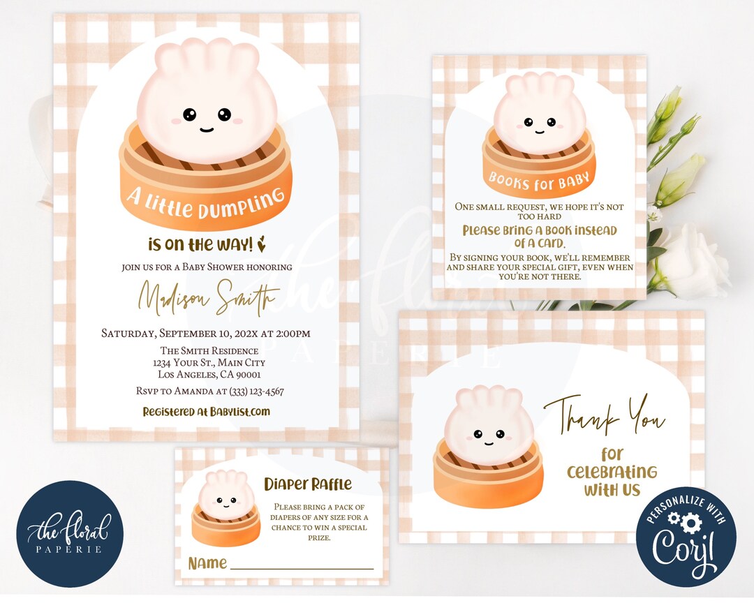 Dumpling Baby Shower Invitation Template, Gender Neutral Baby Shower ...
