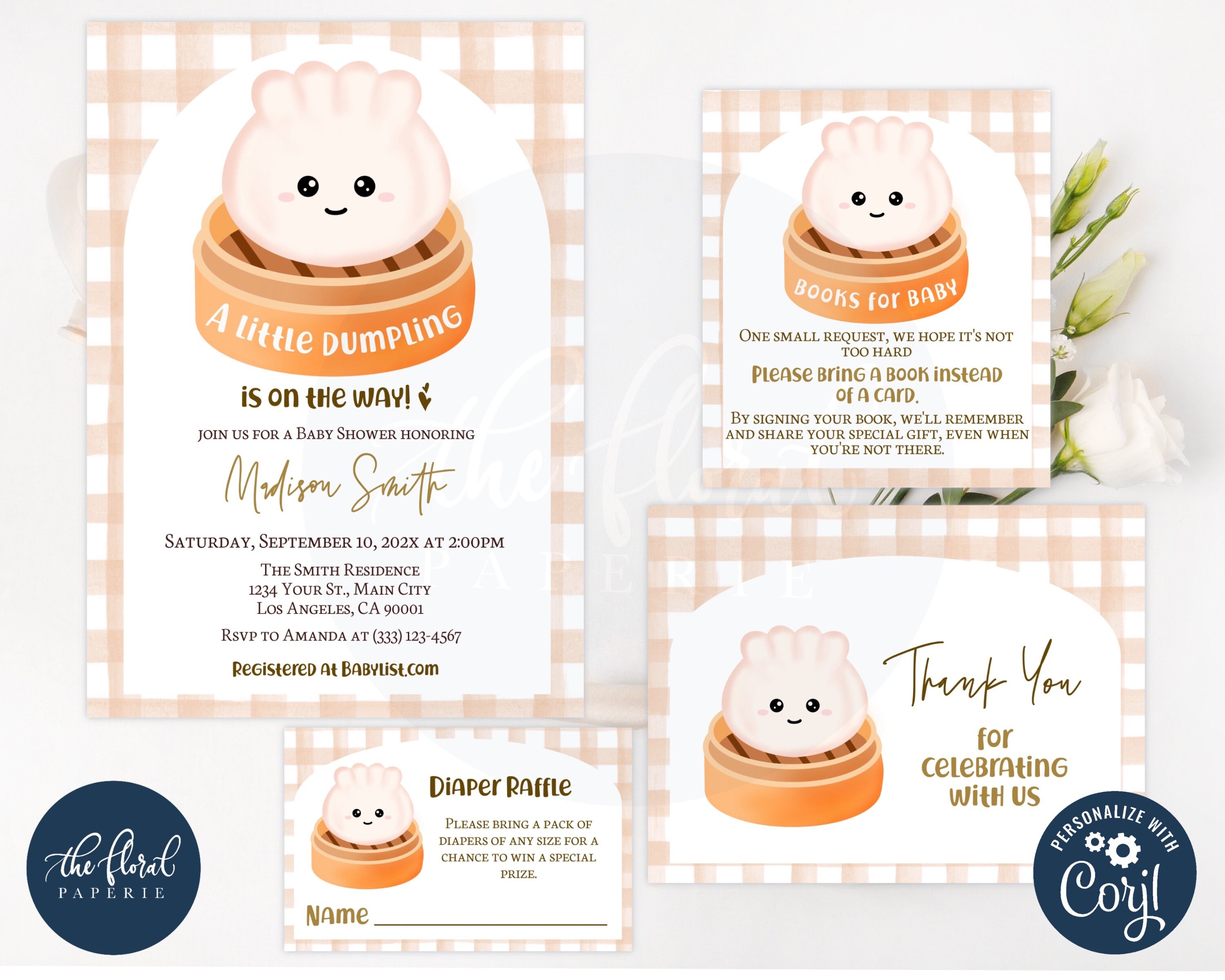 Dumpling Baby Shower Invitation Template, Gender Neutral Baby Shower ...