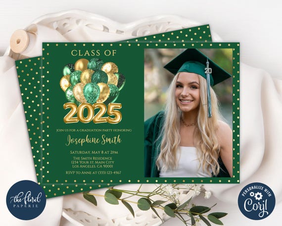 Picture Graduation Invitations Green And White Graduation Party
