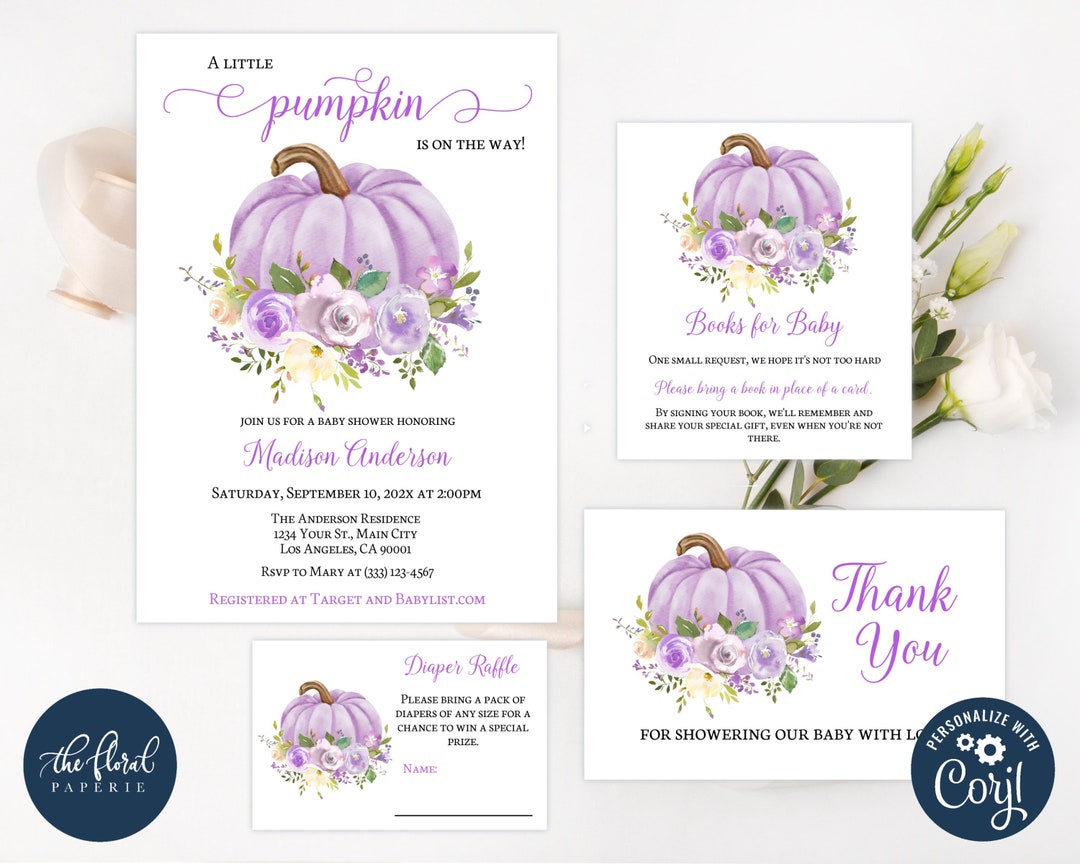 Pumpkin Baby Shower Invitation Template, Purple Pumpkin Baby Shower ...