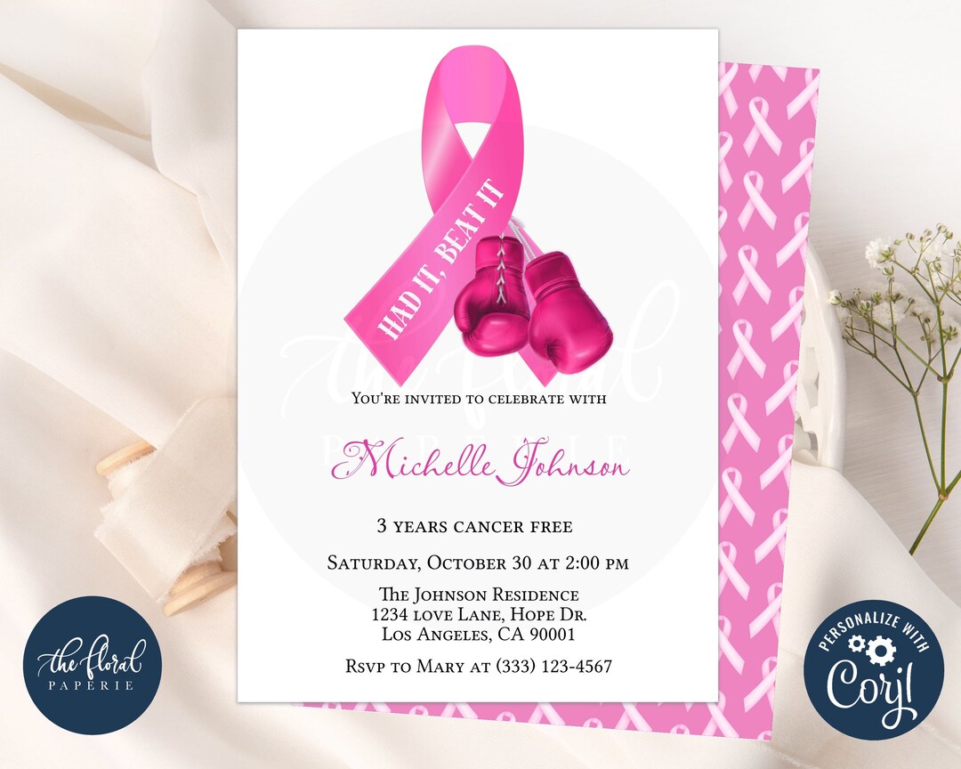 Breast Cancer Survivor Invitation Template Editable Pink - Etsy