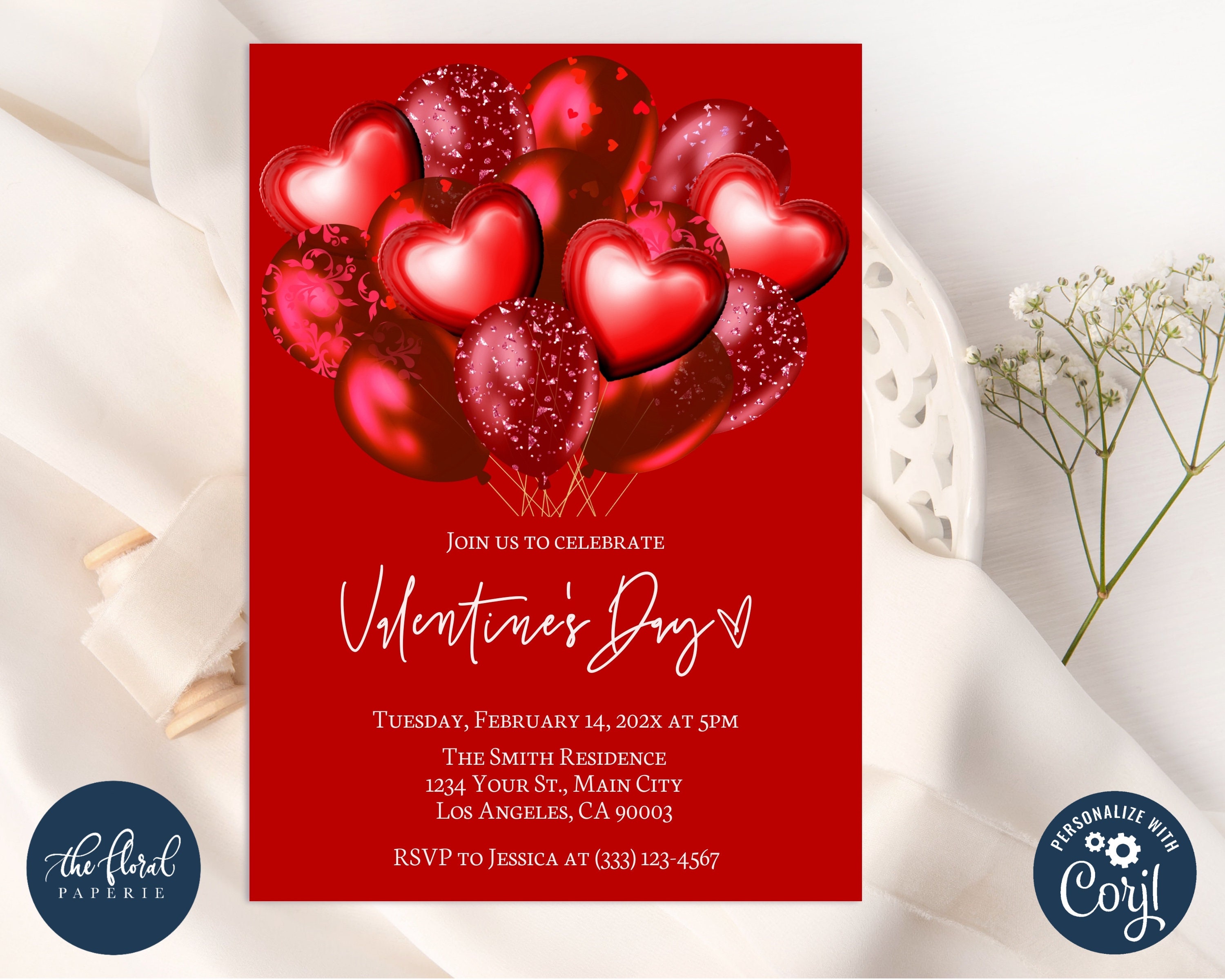 Hearts Valentines Party Invitation Template Valentines Cards