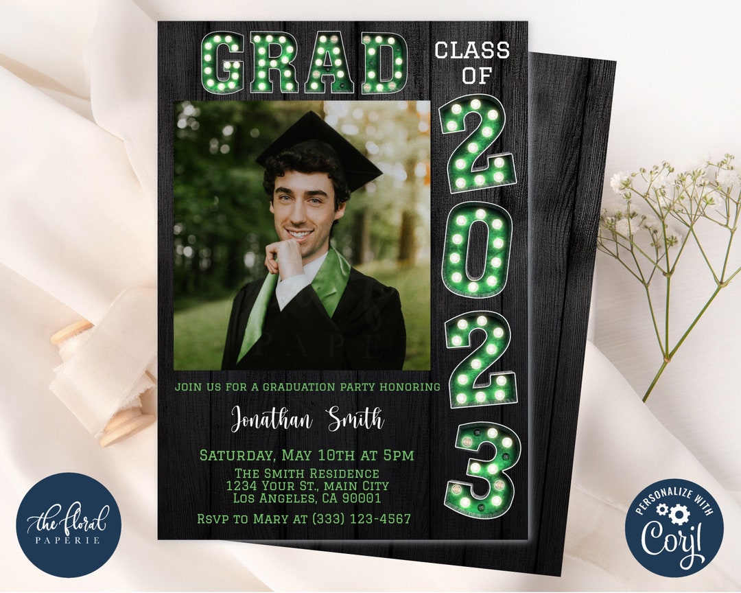 Graduation Party Invitation Template Editable Green - Etsy