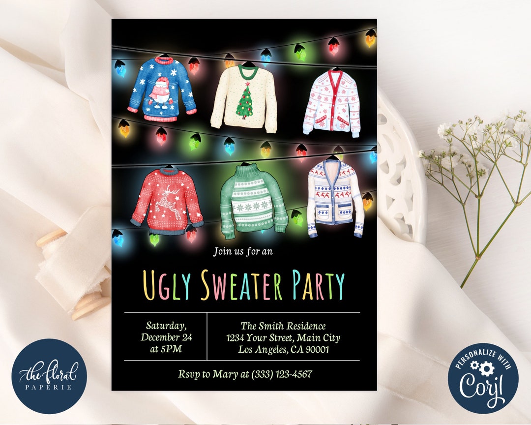 Ugly Sweater Invitation Template, Editable Christmas Party Invites ...