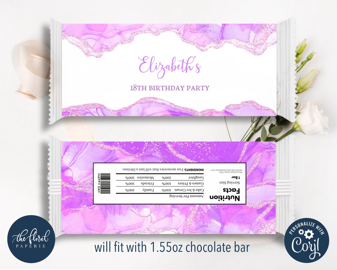 Purple Chocolate Wrapper Template, Editable Candy Bar Wrapper, Purple ...