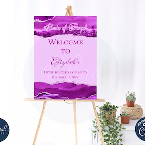 Shades of Purple Welcome Sign Template, Printable Birthday Sign ...