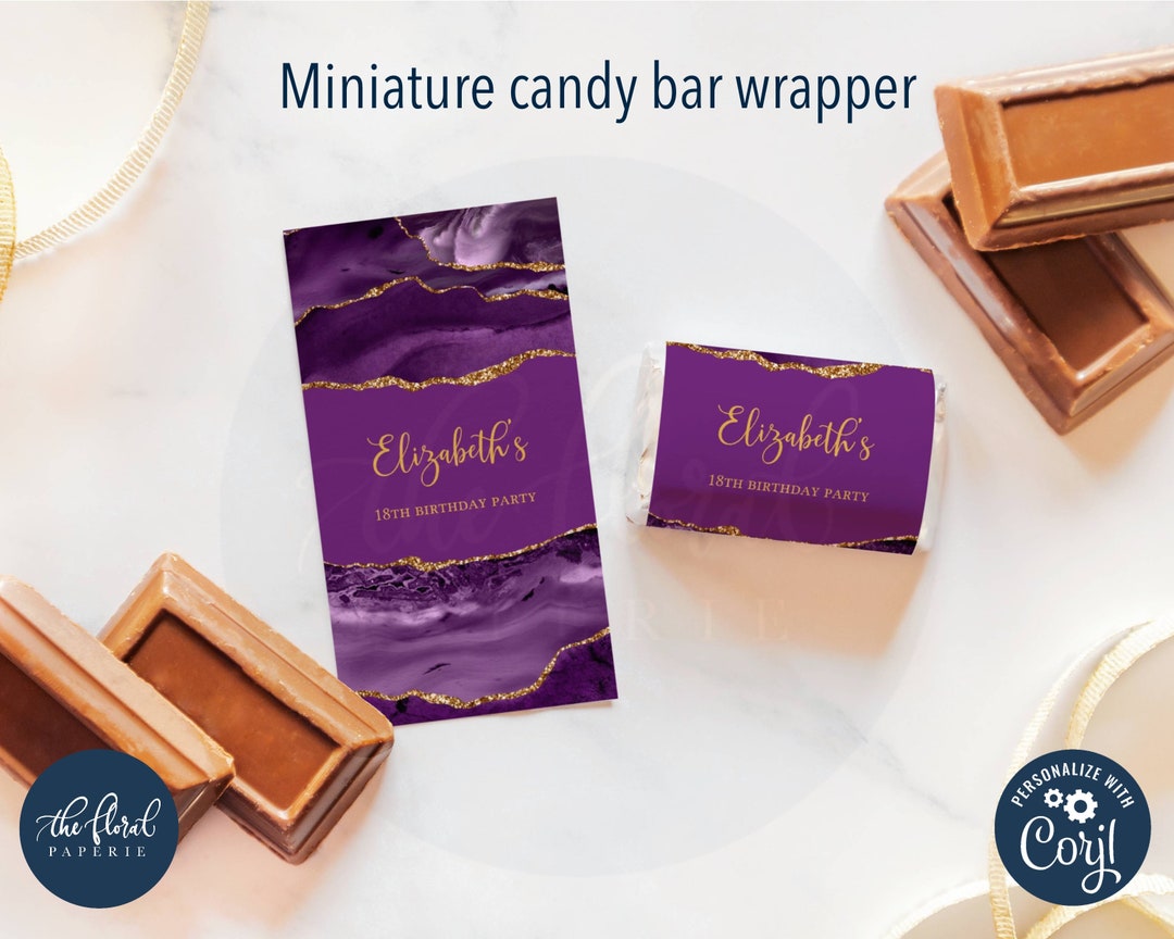 Purple and Gold Chocolate Wrapper Template, Editable Candy Bar Wrapper ...