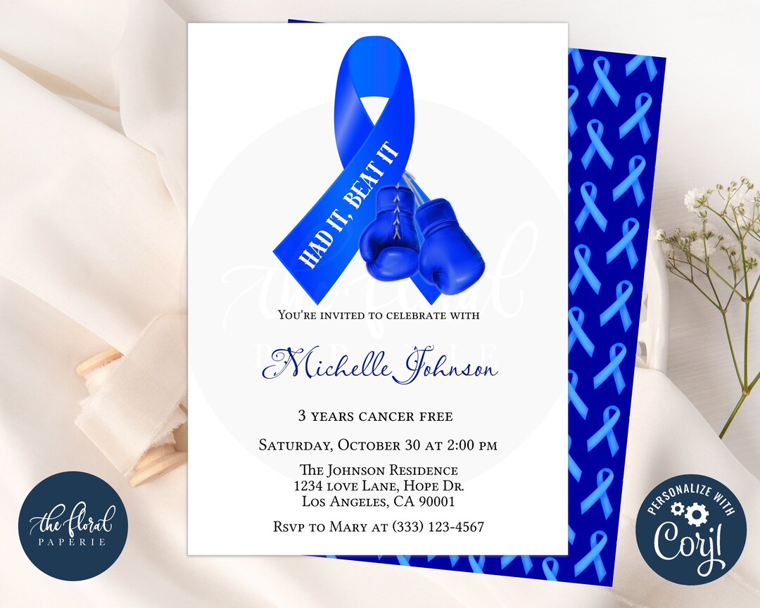 Colon Cancer Survivor Invitation Template Editable Blue - Etsy