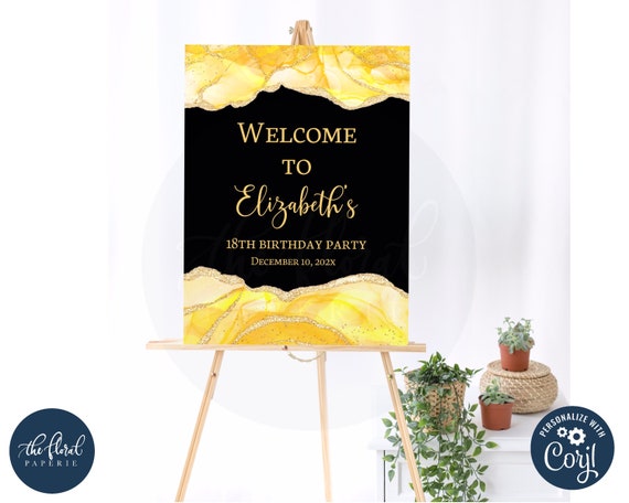 Yellow and Black Birthday Welcome Sign Template Printable - Etsy