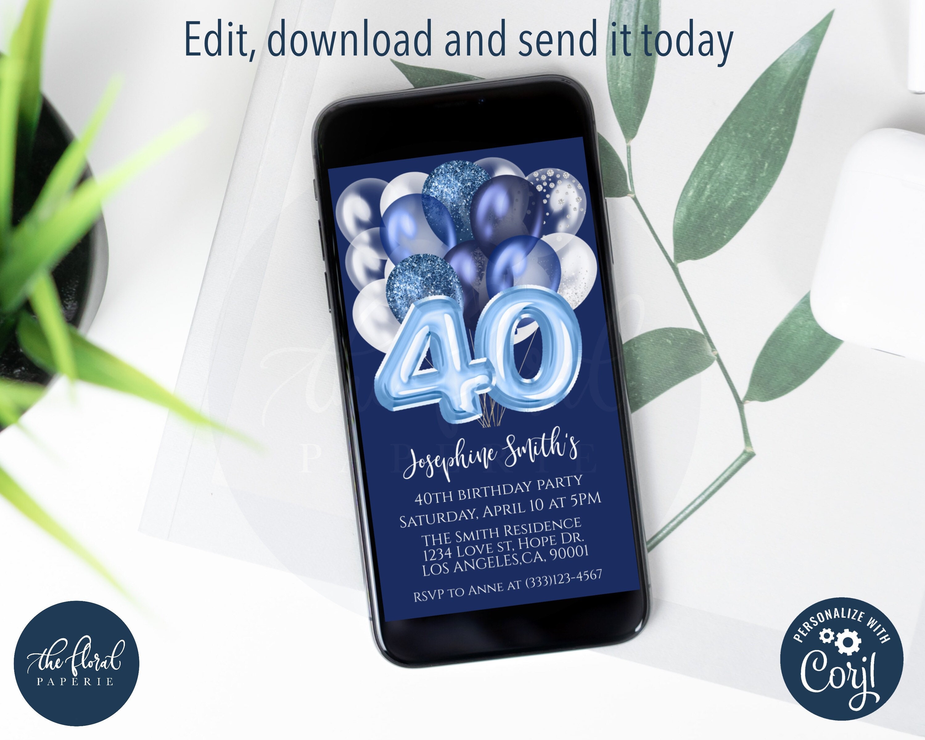 40th Birthday Text Invitation Template Editable Birthday Text | Etsy