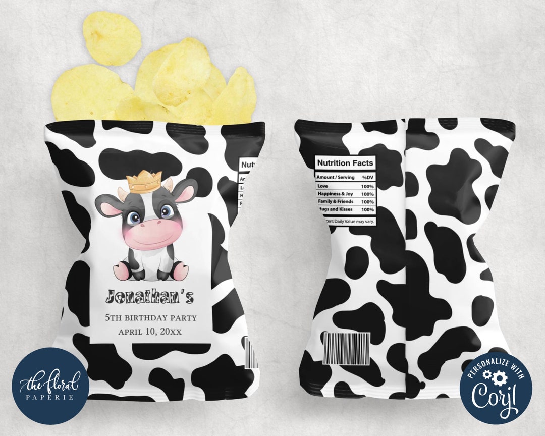Cow Chip Bag Template, Cow Potato Chip Bag Wrapper, Cow Potato Chips ...