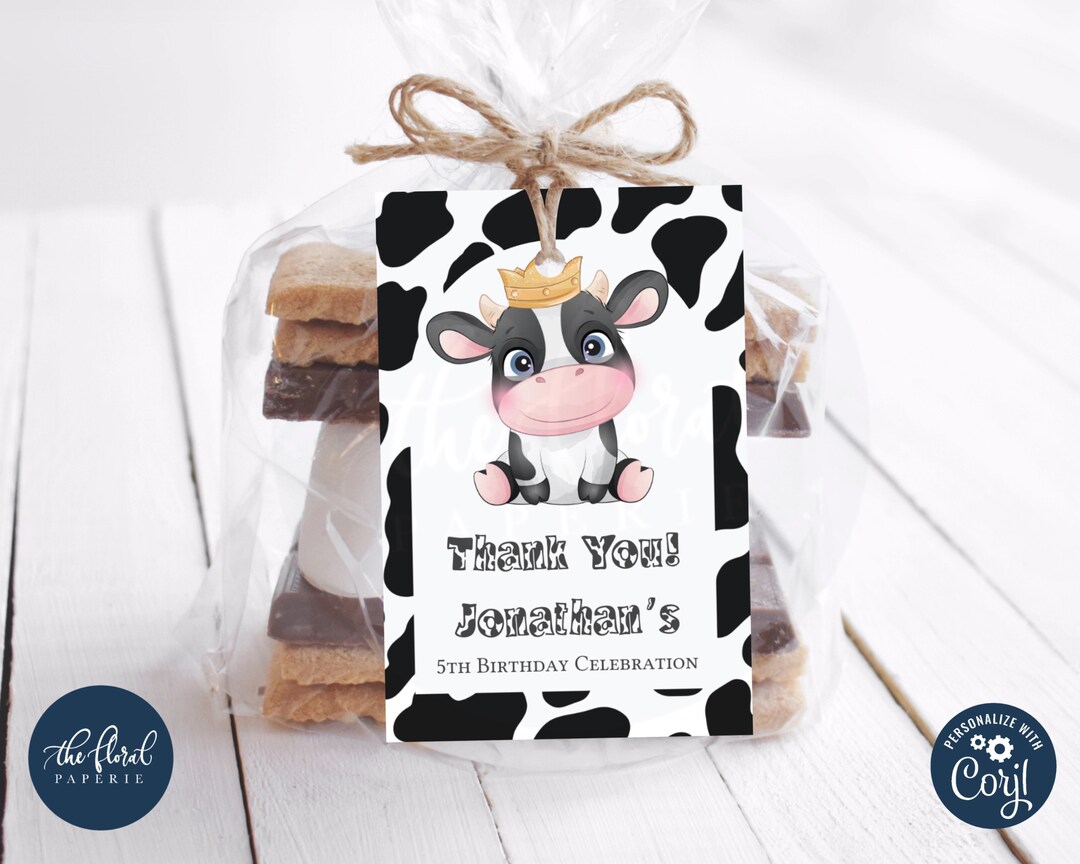 Cow Favor Tag Template, Editable Cow Thank You Tags, Cow Birthday Party ...